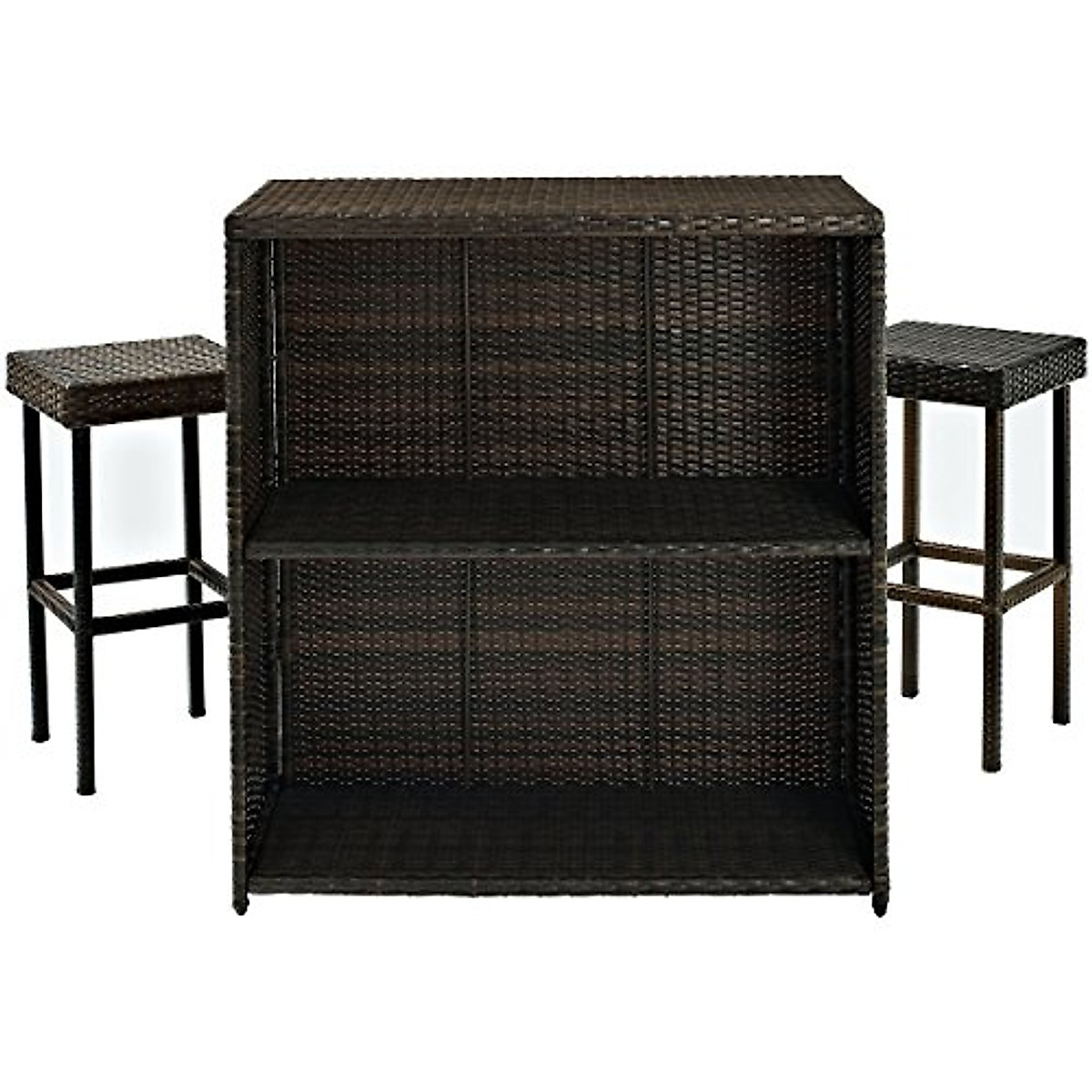 Crosley Furniture Palm Harbor 3-Piece Wicker Outdoor Bar Set with Two Stools for Backyard, Patio, Deck, Balcony, Brown