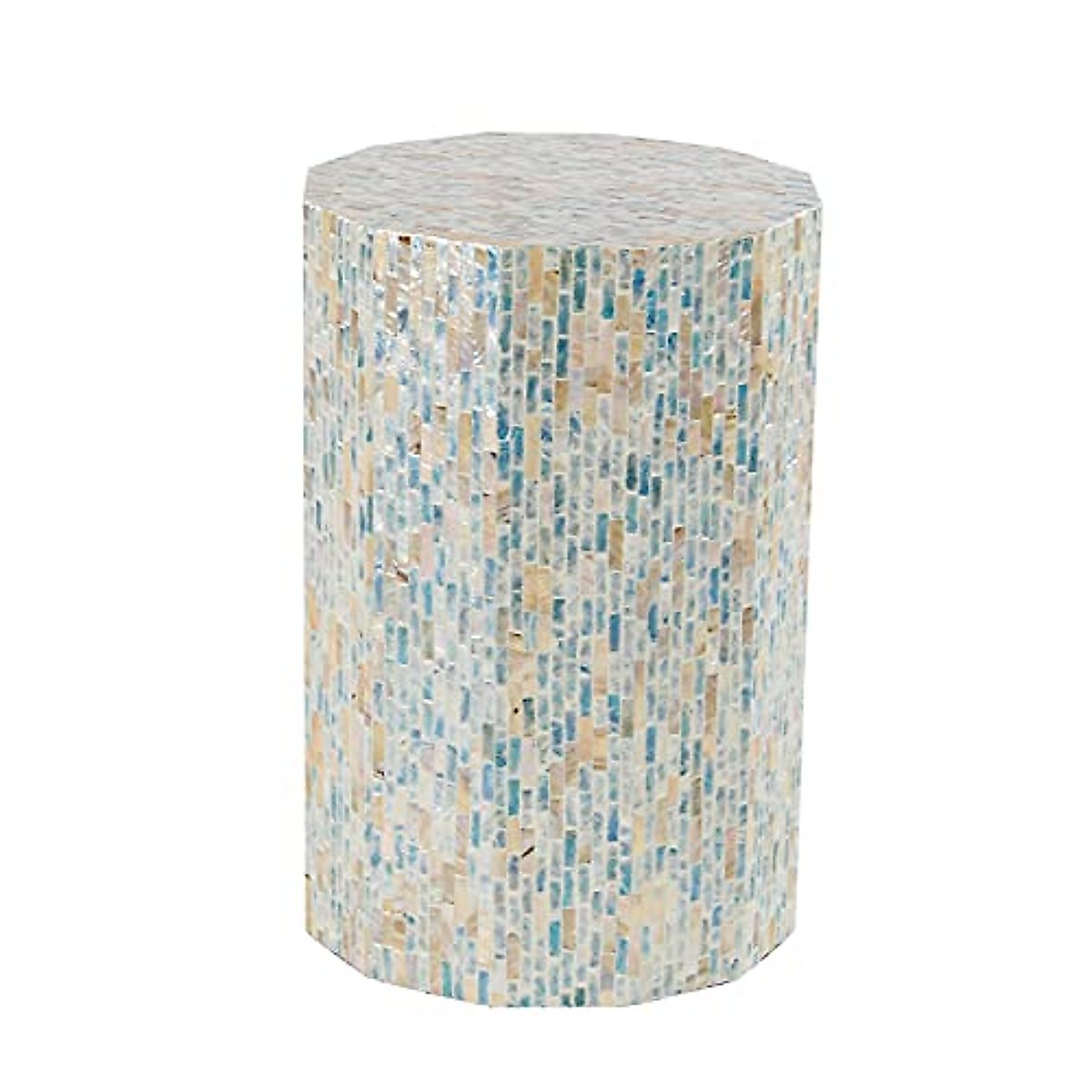 Deco 79 Mother of Pearl Shell Handmade Side End Accent Table End Table, Side Table 13" x 13" x 19", Blue