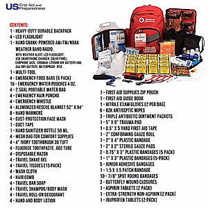 American Red Cross Officially Licensed Product |3-Day Emergency Preparedness Deluxe Backpack | 72 Hour Survival Supplies for 4 People | Water, Phone Charger, Blanket, Food