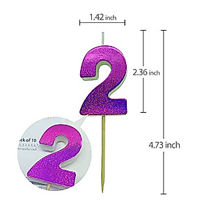 Number Candles Rainbow for Happy Birthday Cake Numbers Candle Cakes Topper Decorations Toppers Gift Wedding Party 1st First Glitter (0-9 10PCS Set, Purple Glitter)