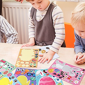 YNERHAI 24sheets Easter Stickers Gifts for Kids, Easter Craft Kids Toys Can Make Own Face Easter Bunny Sheep Rabbit Colored Egg Chicks for Child Boys Girls School Game Activities Party Favor Supplies