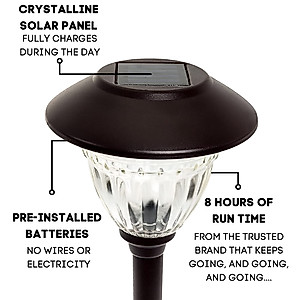 Energizer LED Solar Pathway Lights - 10 Pack of [Bronze] Outdoor Solar Lights - IP65 Waterproof w/Auto On/Off - Patterned Glass and Metal Construction Coated in Bronze