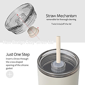 VIMOZTOM Insulated Tumbler with Lid and Straw, 20 oz Double Wall 18/8 Stainless Steel Travel Coffee Mug, To Go Iced Coffee Cup, Spill Proof, Dishwasher Safe (Beige)