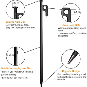 8 Pack Tent Stakes Heavy Duty Metal Tent Pegs for Camping Steel Tent Stakes 16 inch Unbreakable and Inflexible