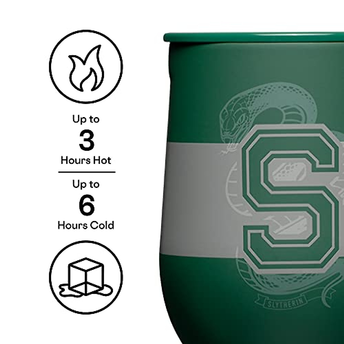 Corkcicle Harry Potter Slytherin Stemless Wine Glass Tumbler, Triple Insulated Stainless Steel Construction, Easy Grip Sides, Keeps Beverages Chilled for 9 Hours, 12 oz