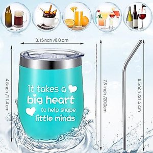 Patelai 6 Pcs Thank You Teacher Gift Teacher Appreciation Christmas Coffee Mug Back to School Gift for Women Men Preschool Elementary Teacher 12oz Wine Tumbler Lids Straws(Simple Mint)