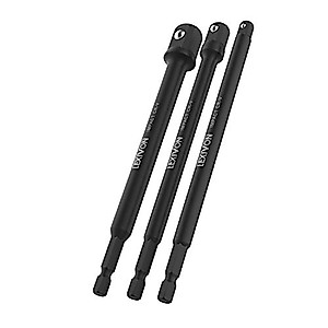 LEXIVON Impact Grade Socket Adapter Set, 6" Extension Bit With Holder | 3-Piece 1/4", 3/8", and 1/2" Drive, Adapt Your Power Drill To High Torque Impact Wrench (LX-102)