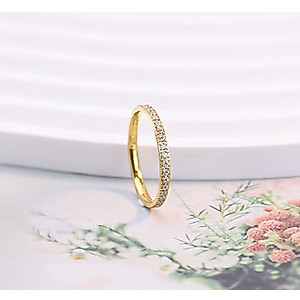 MYNENEY 14K Gold/Silver Plated Wedding Band Cubic Zirconia Eternity Stackable Engagement Ring For Women (2MM Diamonds Gold, 4)