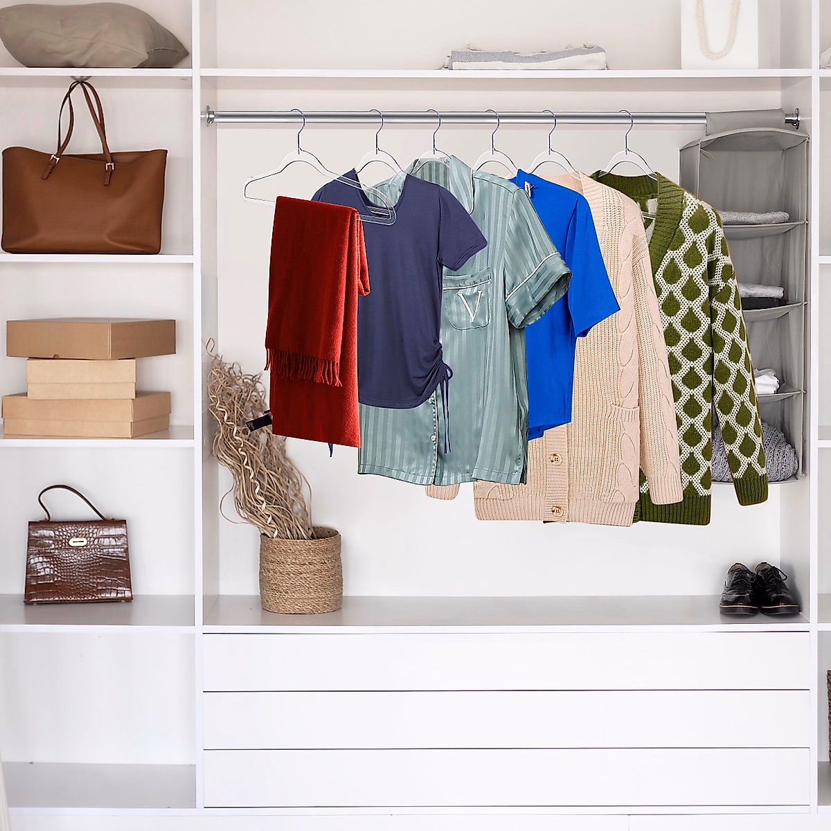 Quality Hangers Clear Plastic Hangers for Clothes | 50 Pack - 16.5 Inch | Heavy Duty Hangers Space Saving Crystal Clear Acrylic Hangers | 360 Degree Swivel Hook and Notches (Clear, 50)