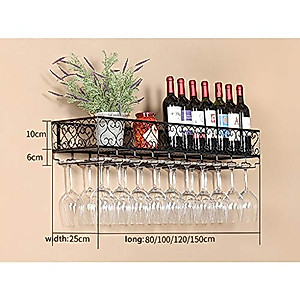 Wall-Mounted Wine Rack Simple Style Metal Home Goblet Multi-Function Display Storage Wine Rack -Restaurant Kitchen Bar Living Room Height Adjustable (Bronze 120 * 25Cm) , PIBM , Black , 100*25cm/39*9