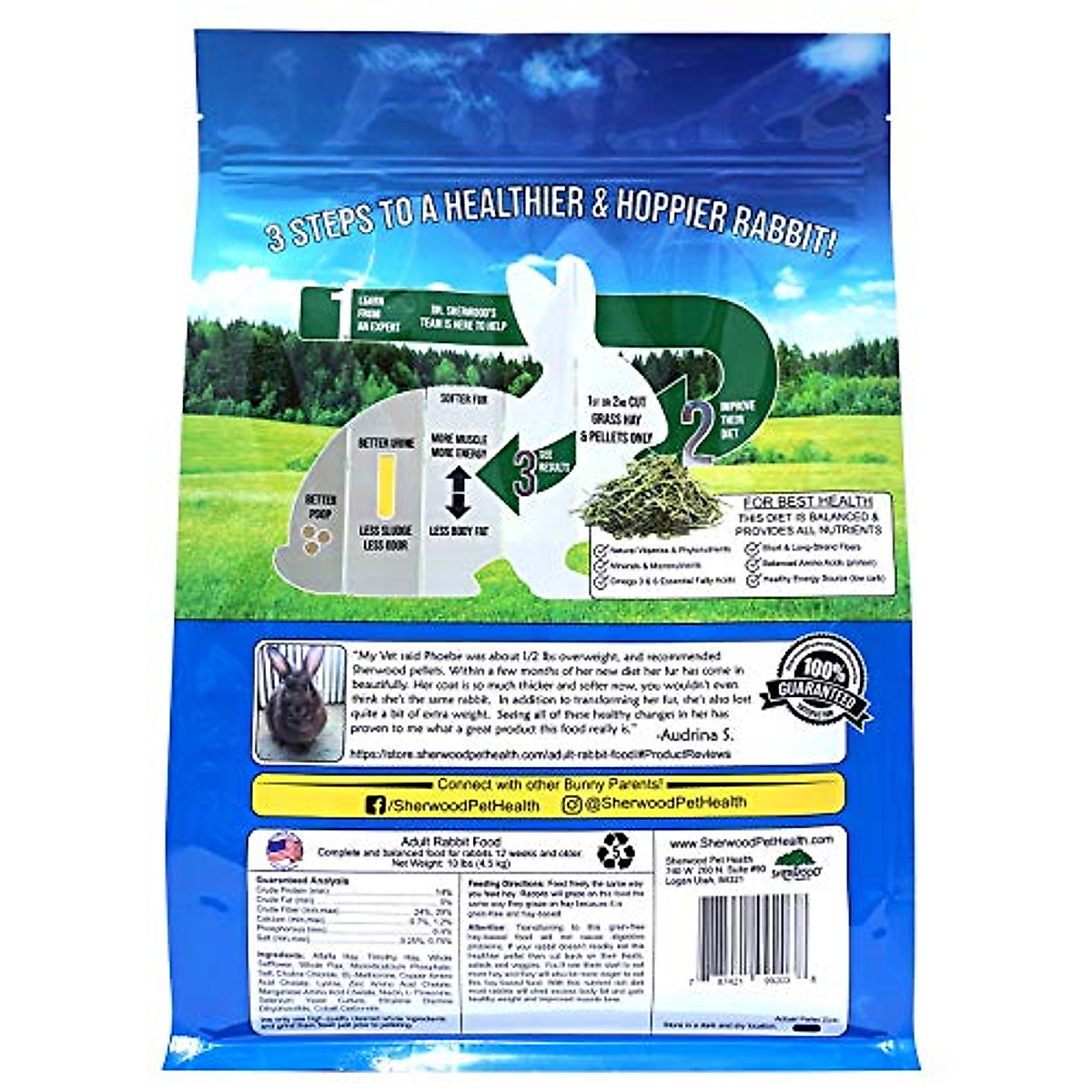 Sherwood Pet Health Adult Rabbit Food Alfalfa Timothy Hay-Based Blend 10 lbs, Grain and Soy-Free for Better Digestion