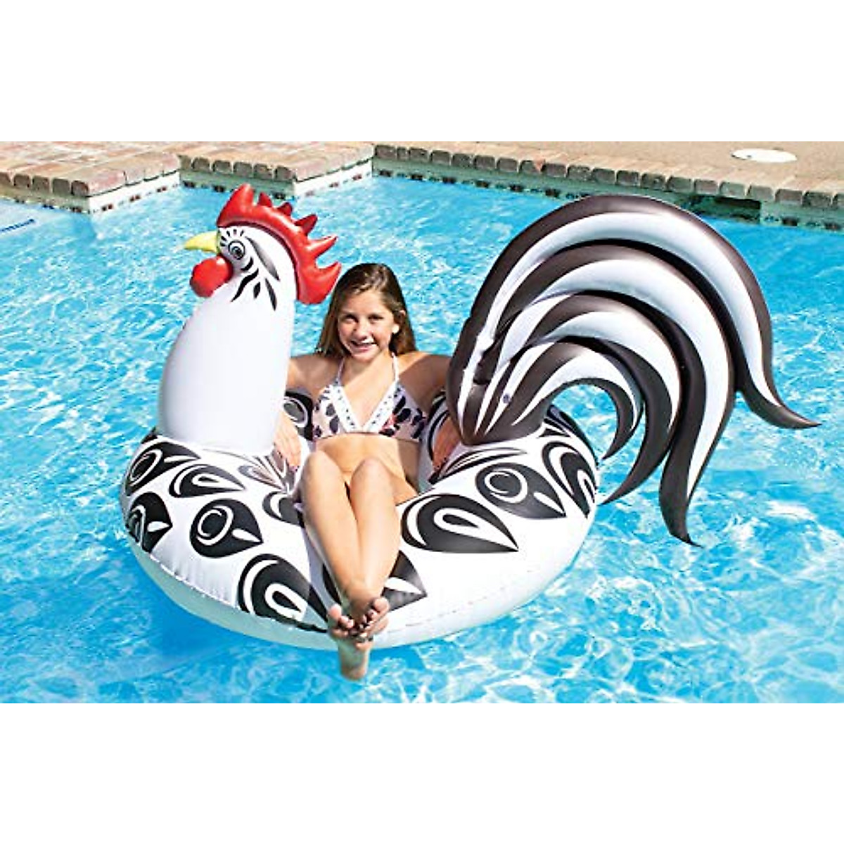 Poolmaster Rooster Inflatable Swimming Pool Party Float (48 Inch), Black/White/Red