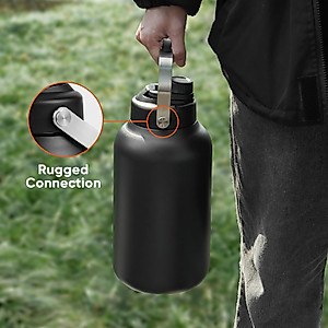 One Gallon Water Bottle, 128oz Stainless Steel Insulated Water Bottle For Hot & Cold Drinks, BPA-Free, Wide Mouth, Leak-Proof Big Water Jug With Handle For Sports, Travel, Hinking & Camping, Black