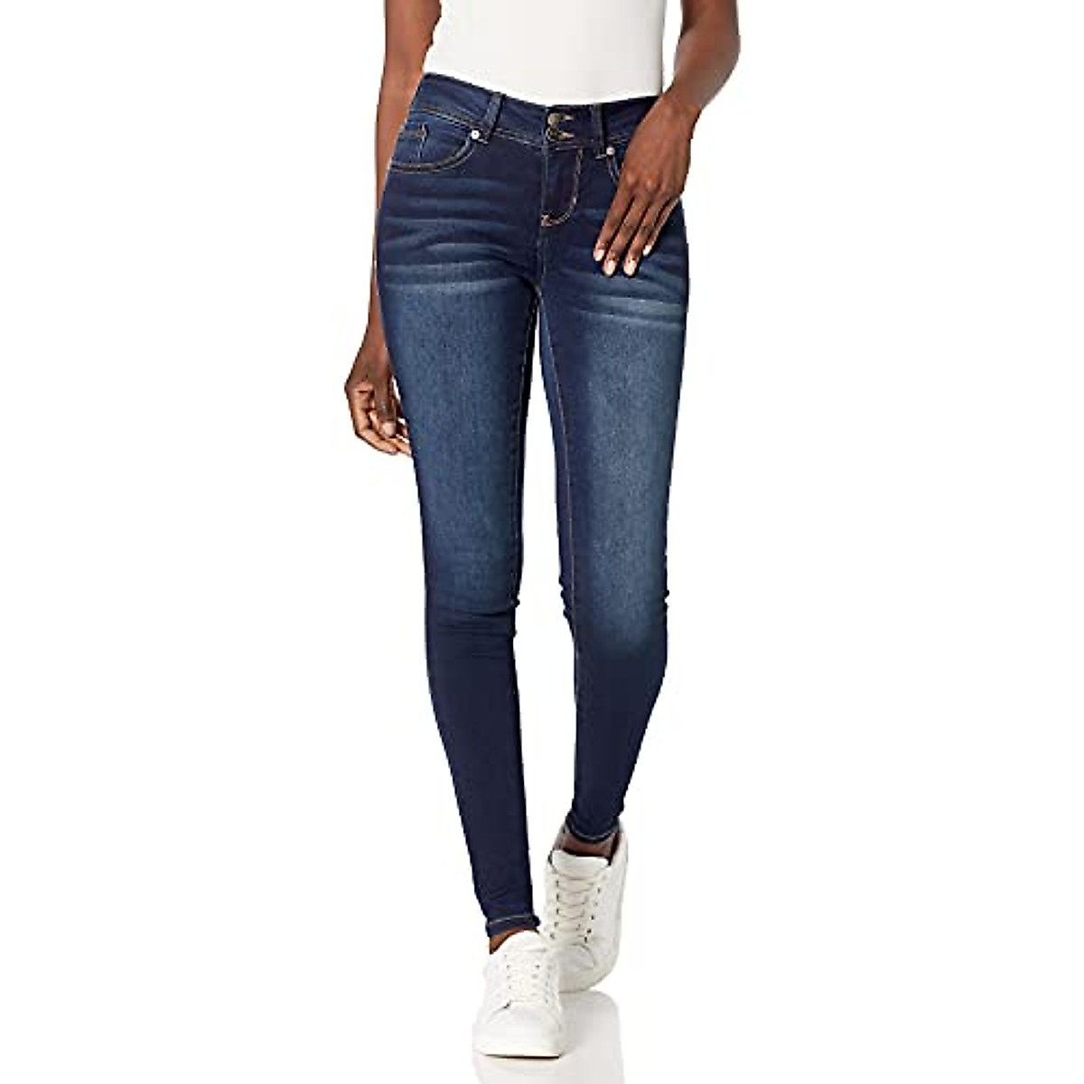 WallFlower Women's Ultra Skinny Mid-Rise Insta Soft Juniors Jeans (Standard and Plus), Lake Pure, 7 Short