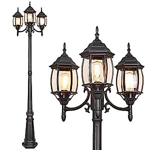 hykolity 89" Outdoor Post Light, 3-Head Surface-Mount Post Combination, Wet Location Outdoor Street Light, LED Landscape Lamp Post Lighting for Backyard, Patio, Garden, Walkway, ETL Listed