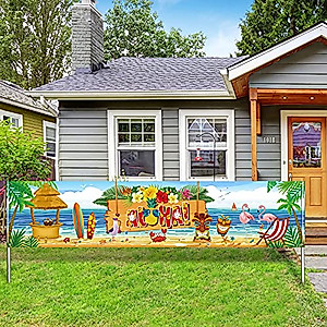Sumind Hawaiian Aloha Party Backdrop Banner Decoration, Fabric Aloha Luau Party Sign Banner Photo Booth Backdrop Background for Summer Party Supplies and Decorations 180 x 40 cm