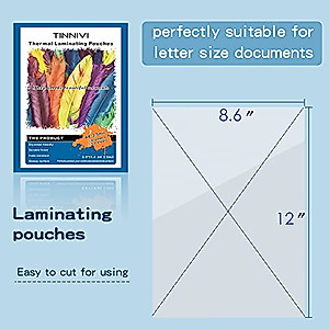 TINNIVI Thermal Laminating Pouches, 3Mil, 8.6"x12" Inches for Letter Size Products, Clear Laminating Sheets for Laminator Machine, 50 Pack