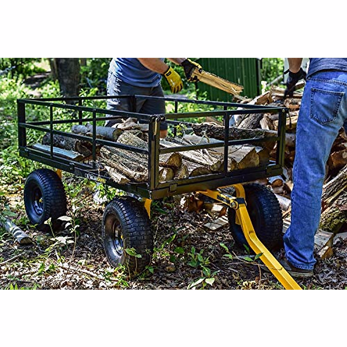 Gorilla Carts GOR1400-COM Steel Utility Cart, Heavy-Duty Convertible 2-in-1 Handle and Removable Sides, 12 cu ft, 1400 lb Capacity, Black