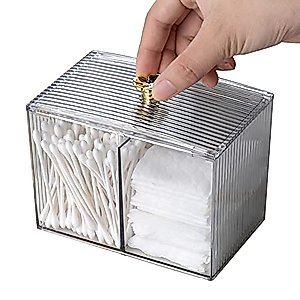 Acrylic Qtip Holder, Cotton Swab Holder Dispenser, Bathroom Jars with Lids Set for Cotton Ball, Cotton Swab, Cotton Round Pads, Floss, Vanity Organizers and Storage (#1)