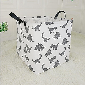 HUAYEE Squrage Storage Bin Canvas Fabric Storage Basket, Waterproof Coating Toy Organizer with Handles, Gift Basket for Home, Office, Clothes, Toy, Shelf Basket (Square Gray Dinosaur)