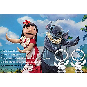 Ralukiia Stitch Keychain, Ohana Means Family Key Chain, Cartoon Stitch Key Ring - Family Means Nobody Gets Left Behind or Forgotten Engraved Keyring Stitch Gift for Boys Girls Fans(2 Pack)