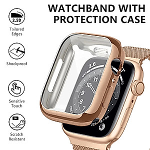 Zsuoop Metal Stainless Steel Bands Compatible with Apple Watch 38/40/41/42/44/45mm With Screen Protector Case,Magnetic Adjustable Strap for iWatch Series 9/8/7/6/5/4/SE/3/2/1 Women Men