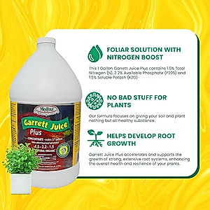 Medina Garrett Juice Plus -Liquid Plant Food & Fertilizer for Houseplants, Lawn, & Garden | Foliar Solution & Growth Enhancer, Ideal for Potted & Patio Plants | Nitrogen-Rich Liquid Fertilizer - 1 Gal