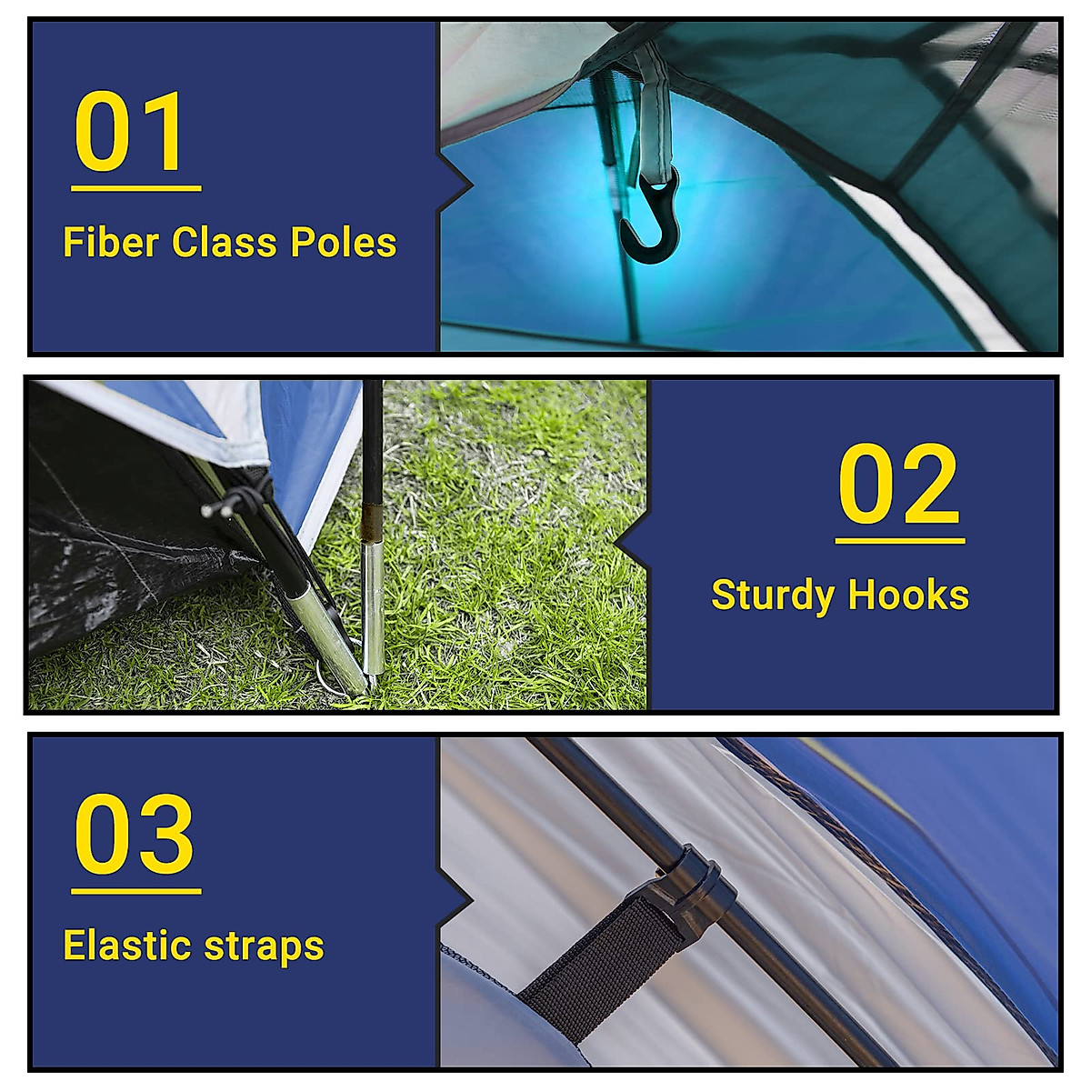 Pacific Pass Camping Tent 6 Person Family Dome Tent with Removable Rain Fly, Easy Setup for Camp Backpacking Hiking Outdoor , Navy Blue, 118.1x118.1x74.8 inches