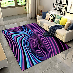 YJDRUG Abstract Striped Area Rug,3x5ft, Optical Illusion Decorative Indoor Rug, Modern Abstract Rug for Bedroom, Living Room Hallway Entrance Non-Slip Washable Rug