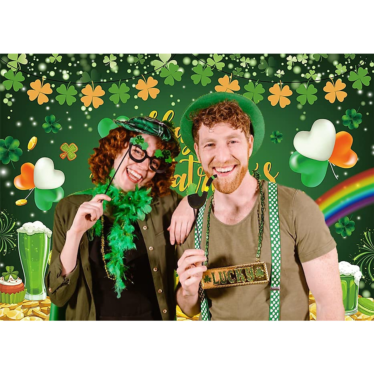 Happy St.Patrick's Day Backdrop 7x5FT Green Lucky Irish Shamrock Pot of Gold Coins Photography Background Holiday Party Supplies Newborn Kids Adults Portraits Photo Booth Props (84x60 inch)