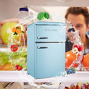Galanz Retro Compact Refrigerator with Freezer, Mini Fridge with Dual Doors, Adjustable Mechanical Thermostat, 3.1 Cu FT, Blue