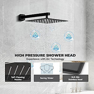 MONDAWE 12 IN Luxury Rain Mixer Combo System with 6-Jet and Handheld Spray, Wall Mounted Led Digital Display for 3-Spray Patterns, Matte Black