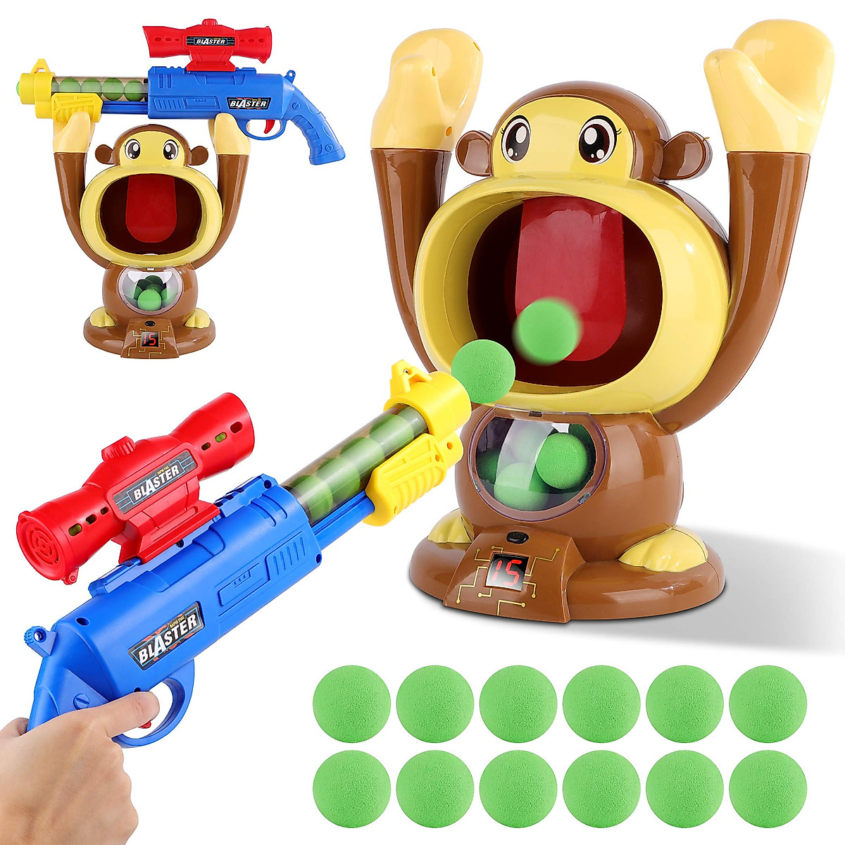 FiGoal Hungry Feeding Game Toy Guns for Boys/Girls, Shooting Games with Electronic Target, Party Cool Toys with LCD Score Record, Sound, 12 Soft Foam Balls, for Kids Age 3-10 Gifts for Valentine's Day