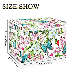 innewgogo Cherry Flowers Hearts Butterfly Storage Bins with Lids for Organizing Storage Bin with Handles Oxford Cloth Storage Cube Box for Toys