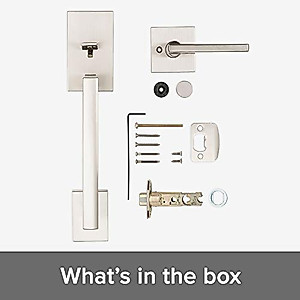 Kwikset 98150-012 San Clemente Handle with Interior Halifax Lever Featuring Microban Antimicrobial Product Protection, Satin Nickel Front Door Hardware Does Not Include a Deadbolt