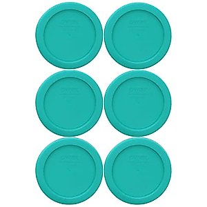 Pyrex 7202-PC Turquoise Round Plastic Food Storage Replacement Lid, Made in USA - 6 Pack