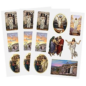 Christian Brands Assorted Catholic Decal Sticker Sheet Pack, He is Risen Easter, Novelty Religious Inspirational Stickers for Sunday Schools, Journaling, Church Giveaways, 3 Sheets Included, Multi