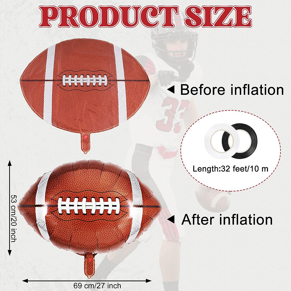 27 Inch Football Balloons, 6 Pcs Football Foil Balloons - Super Bowl & Tailgate Party Decor