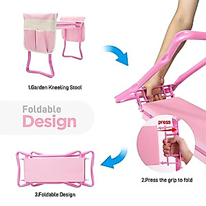 Besiter Garden Kneeler and Seat, Heavy Duty Garden Stool with EVA Foam Pad Protects Knees Back, Folding Gardening Kneeler Bench and Sitting for Camping Great Gifts for Seniors, Women (Pink Seat Only