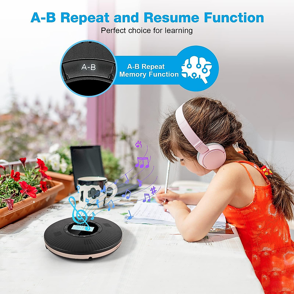 HOTT CD Player Portable with 4 Speakers, Portable CD Player with 5.3 Bluetooth and FM Transmitter with Big LCD Screen Rechargeable 1800mAh Small Walkman CD Players with Headphones for Car Home Travel