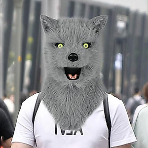 hbbhml Animal Dog Head Mask Realistic Furry Plush Tail Claw Gloves Full Wolf Masks for Halloween Party Carnival Cosplay Gray