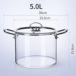 LJYT Glass Saucepan, Transparent Borosilicate Stovetop Cooking Pot with Lid and Handle Nonstick Sauce Pot for Noodles Chocolate (Color : Clear, Size : 5L)