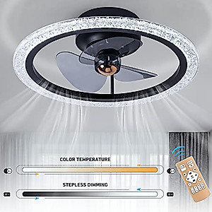 REDSTAR Modern Ceiling Fan with Light 20", Higher Light Transmittance with Traditional Safe and Quiet Motor, Black Ceiling Lights with Fan Remote Control Reversible for Bedroom