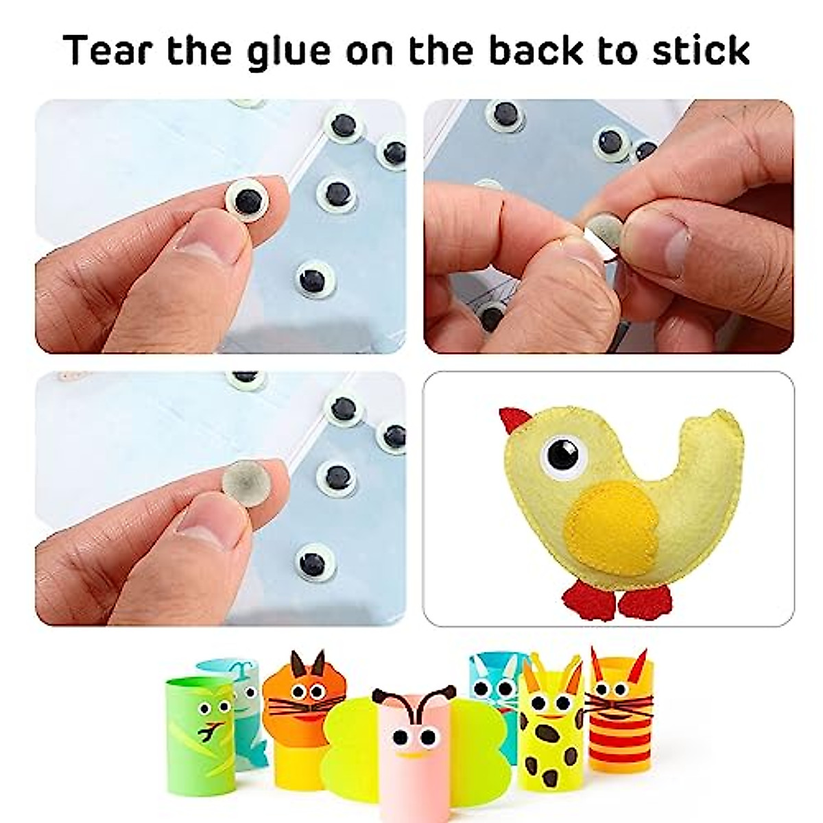 1000 Pcs Craft Eyes Self Adhesive Craft Stickers Wiggle Googly Eyes Comes in Black and White and VariousSizes Googly Eyes for Crafts DIY Crafts Decoration (6/8/10/12mm)