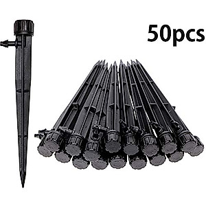 Mini Skater 360 Degree Adjustable Drip Emitters Sprayer Irrigation Drippers Sprinklers Watering Drippers on Stake Fit for 1/4 Inch (4/7mm) Drip Irrigation Tubing (Black,50Pcs)