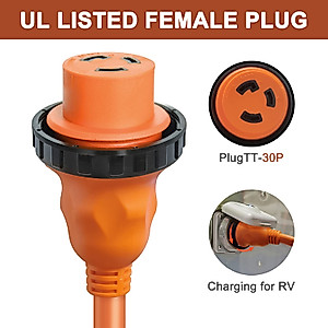 Eillion 30 Amp 25 Feet RV/Generator Power Cord, 10/3 Gauge STW RV Extension Cord Twist Locking, NEMA TT-30P to L5-30R with Cord Organizer RV Power Wire for Generator to House RV Trailer Campers