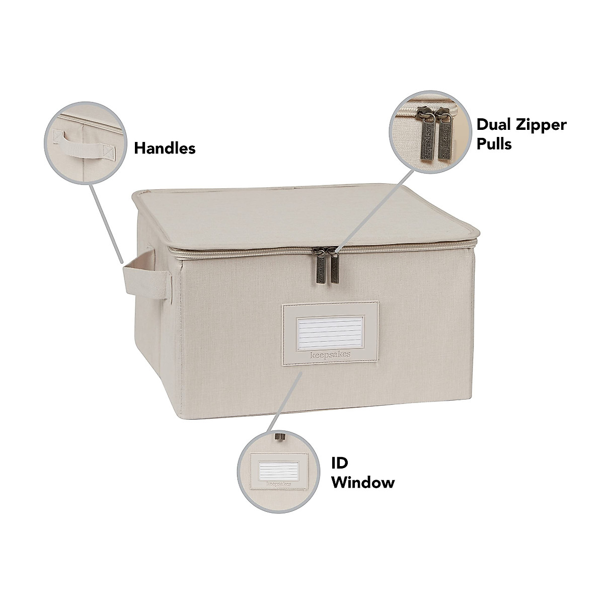Covermates Keepsakes - Zip-Top Storage Box - Heavy Duty Polyester- Reinforced Handles - Stackable Design - Indoor Storage-Beige Heather
