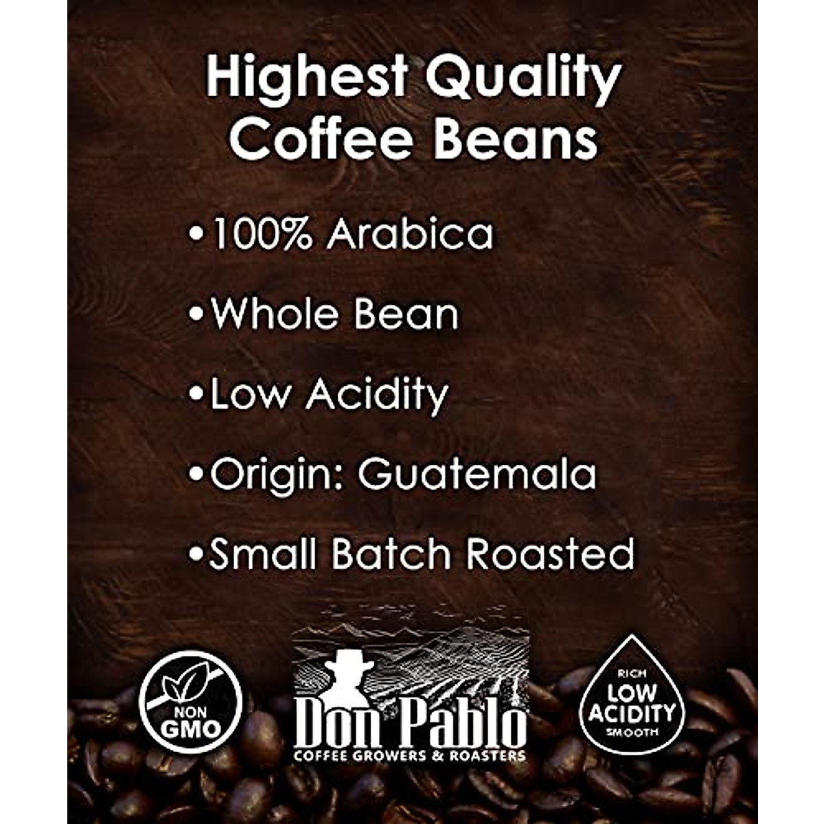 2LB Pablo's Pride Guatemala - Medium-Dark Roast - Whole Bean Arabica Coffee - Low Acidity - 2 Pound Bag