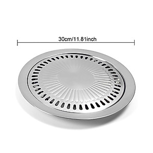 Korean Stovetop Pan, Stainless Steel Non-Stick Indoor Barbecue Grill Tray, Smokeless Roasting Pan, Cooking Meat and Vegetable Stovetop Plate, for Indoor Outdoor Camping Grilling BBQ