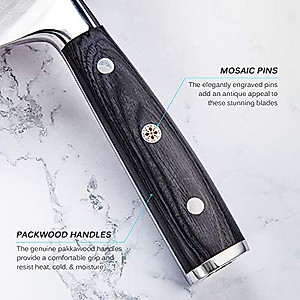 KYOKU Samurai Series - 5" Steak Knives Set of 4 with Sheath & Case - Full Tang - Japanese High Carbon Steel - Pakkawood Handle with Mosaic Pin (Japanese Steak Knife Set)